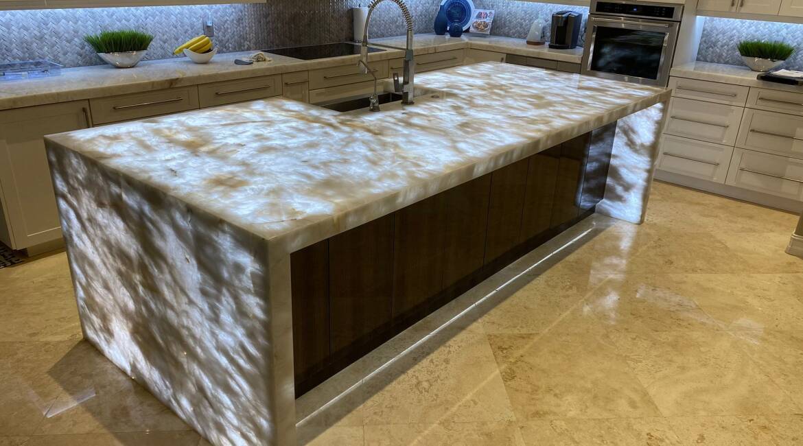 Quartzite Island Countertop Illuminated by Dakota LED Light Panels ...